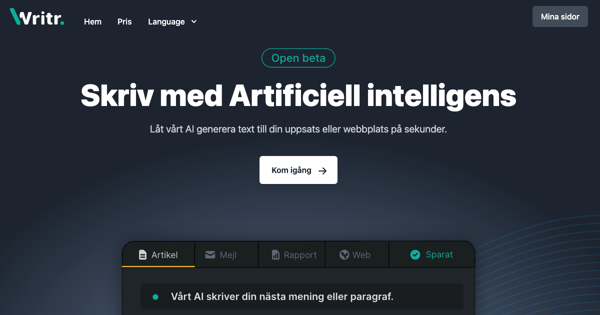 Writr - Ultimata AI text generator på svenska